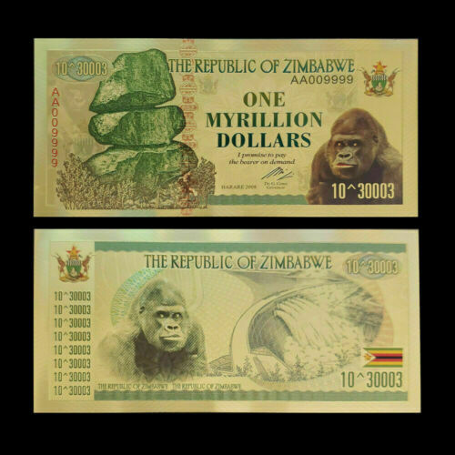 Zimbabwe 1 Myrillion Dollars Gold Foil Banknote 100 Trillion Series
