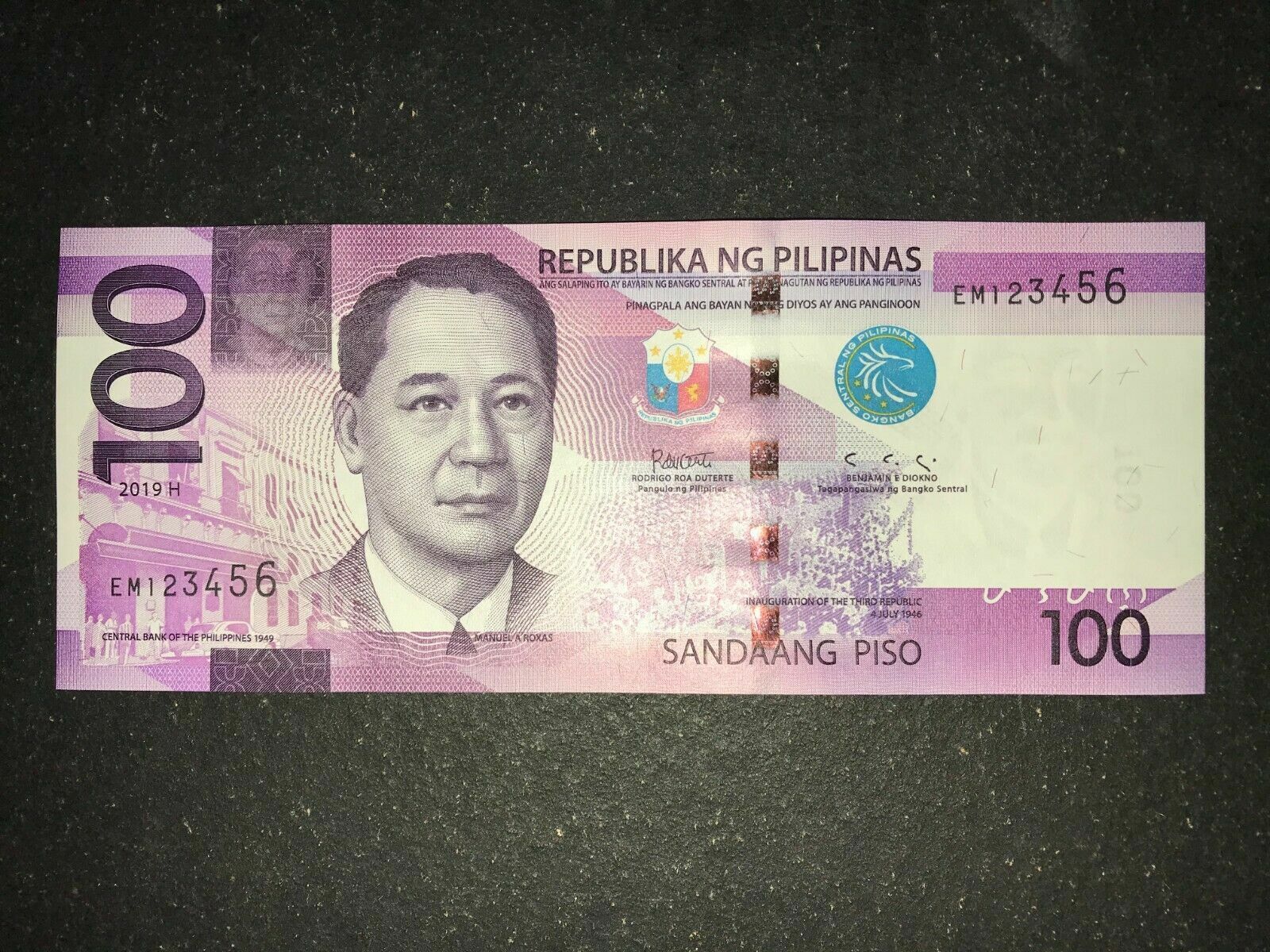 Philippines NGC 2019H 100 Pesos Ladder Banknote (EM123456)