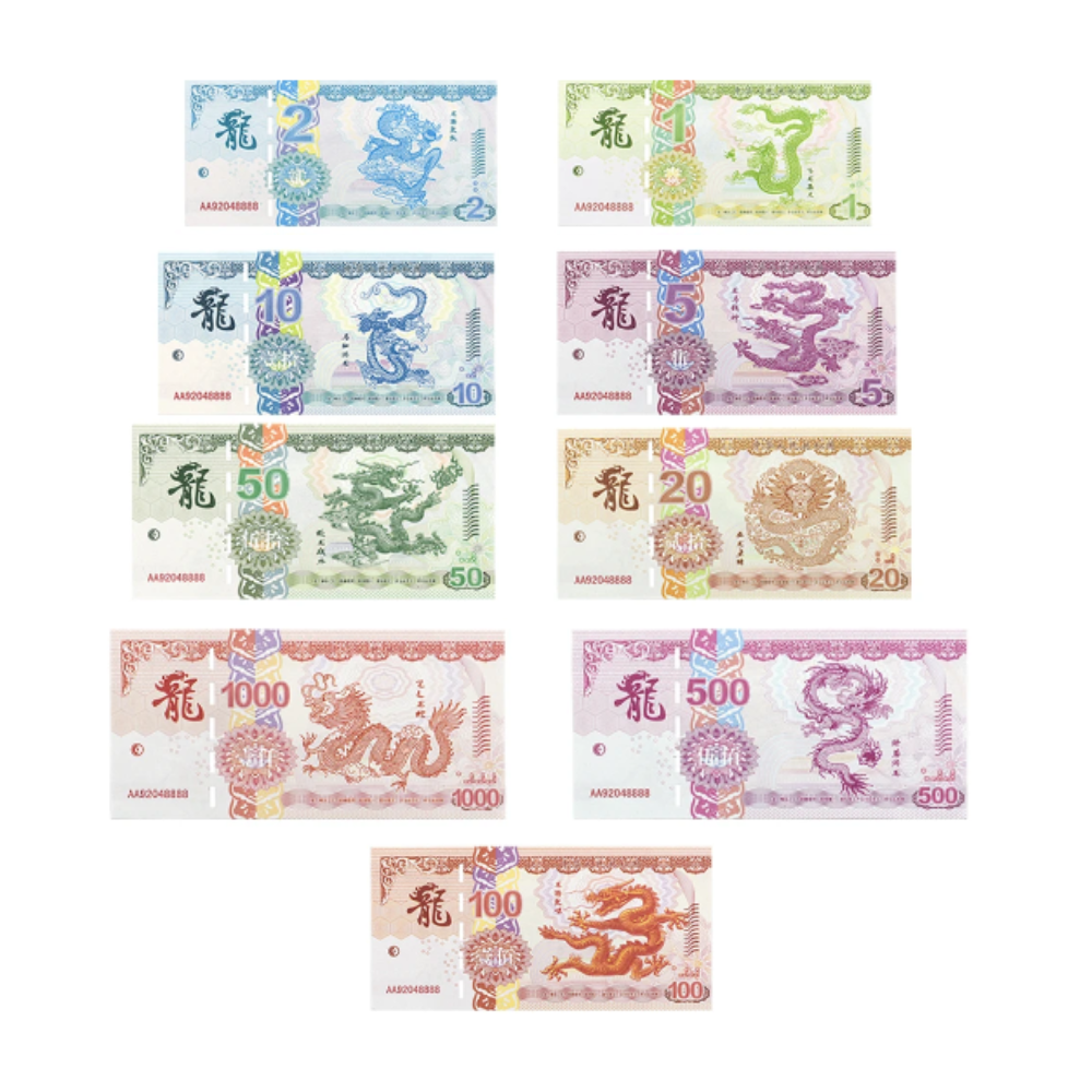 9 New Chinese Dragon Banknote with Serial Number and security features