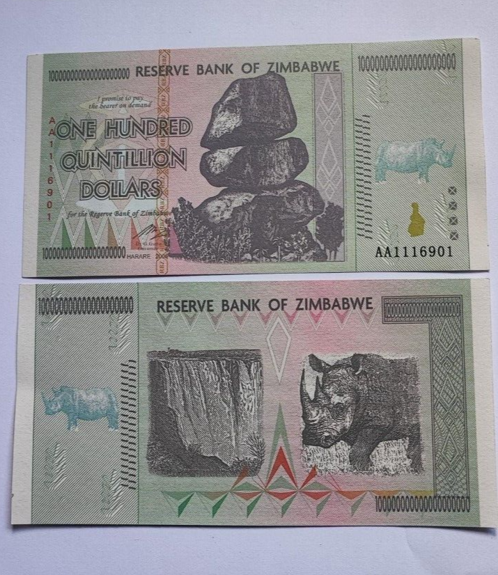Zimbabwe 100 Quintillion Dollars Banknote/Non Currency/Fantasy Note
